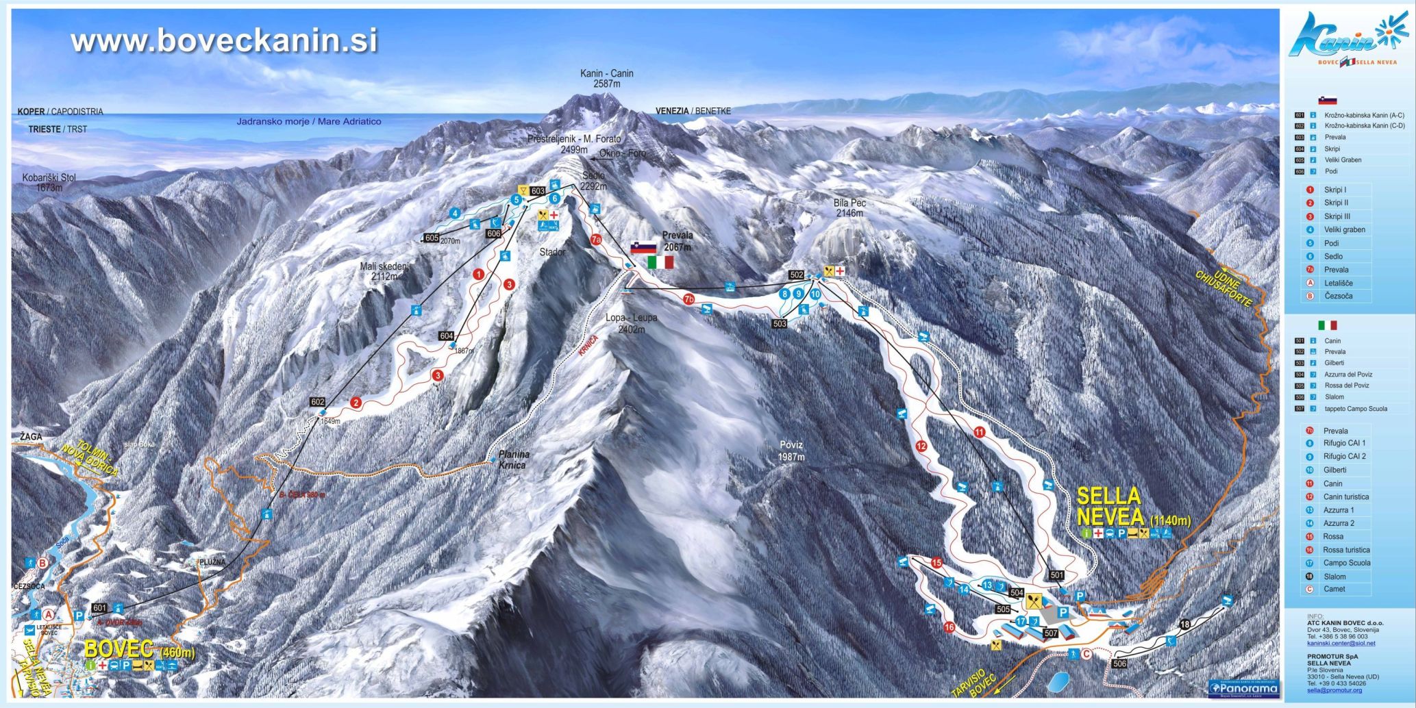 Sella Nevea Piste Map / Trail Map